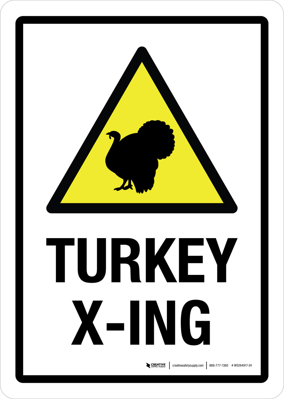 Turkey X-ing with Hazard Icon Portrait - Wall Sign