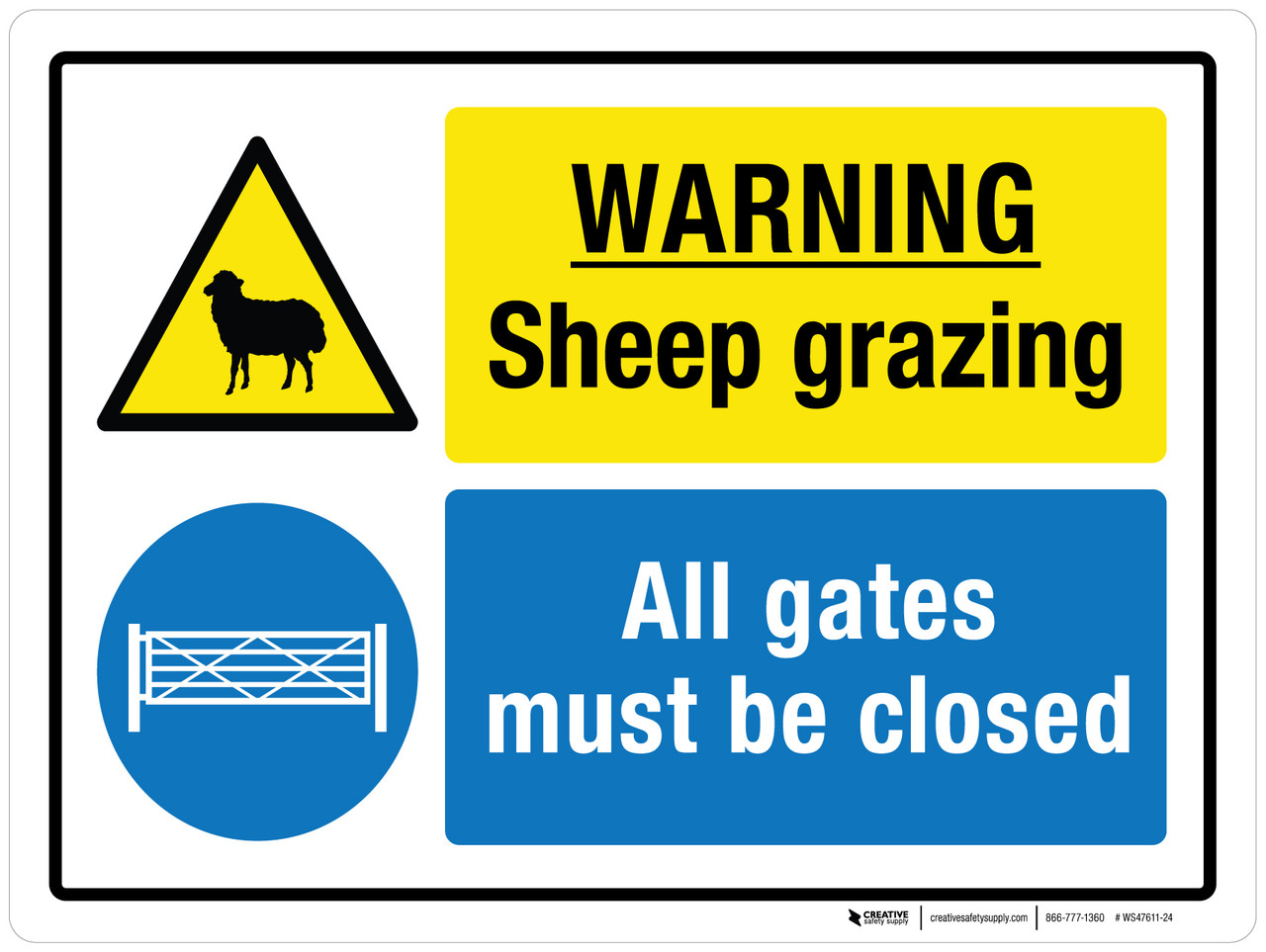 Warning: Sheep Grazing - All Gates Must Be Closed Landscape - Wall Sign ...