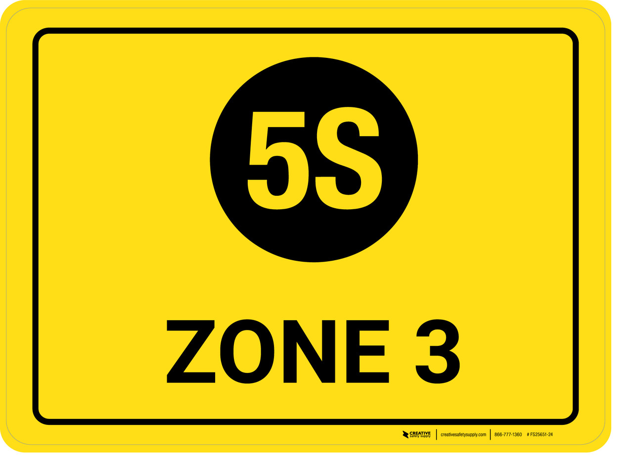 5S Zone 3 Yellow Rectangular - Floor Sign | Creative Safety Supply