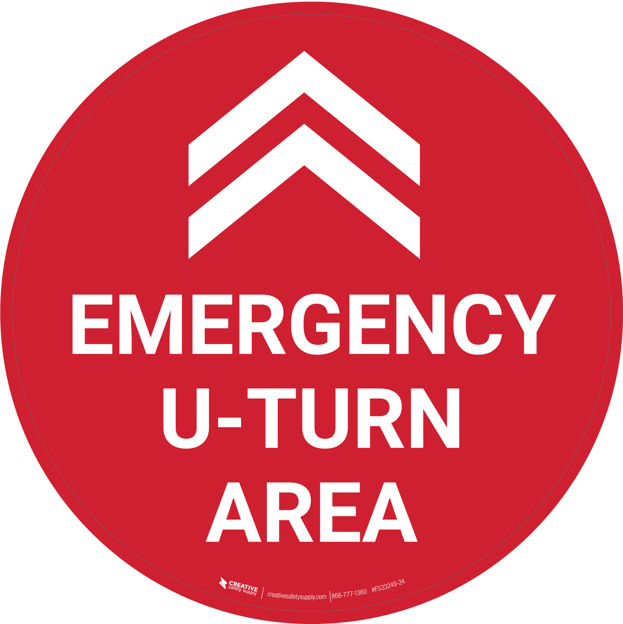 Emergency U-Turn Area Chevron Icon Circular - Floor Sign