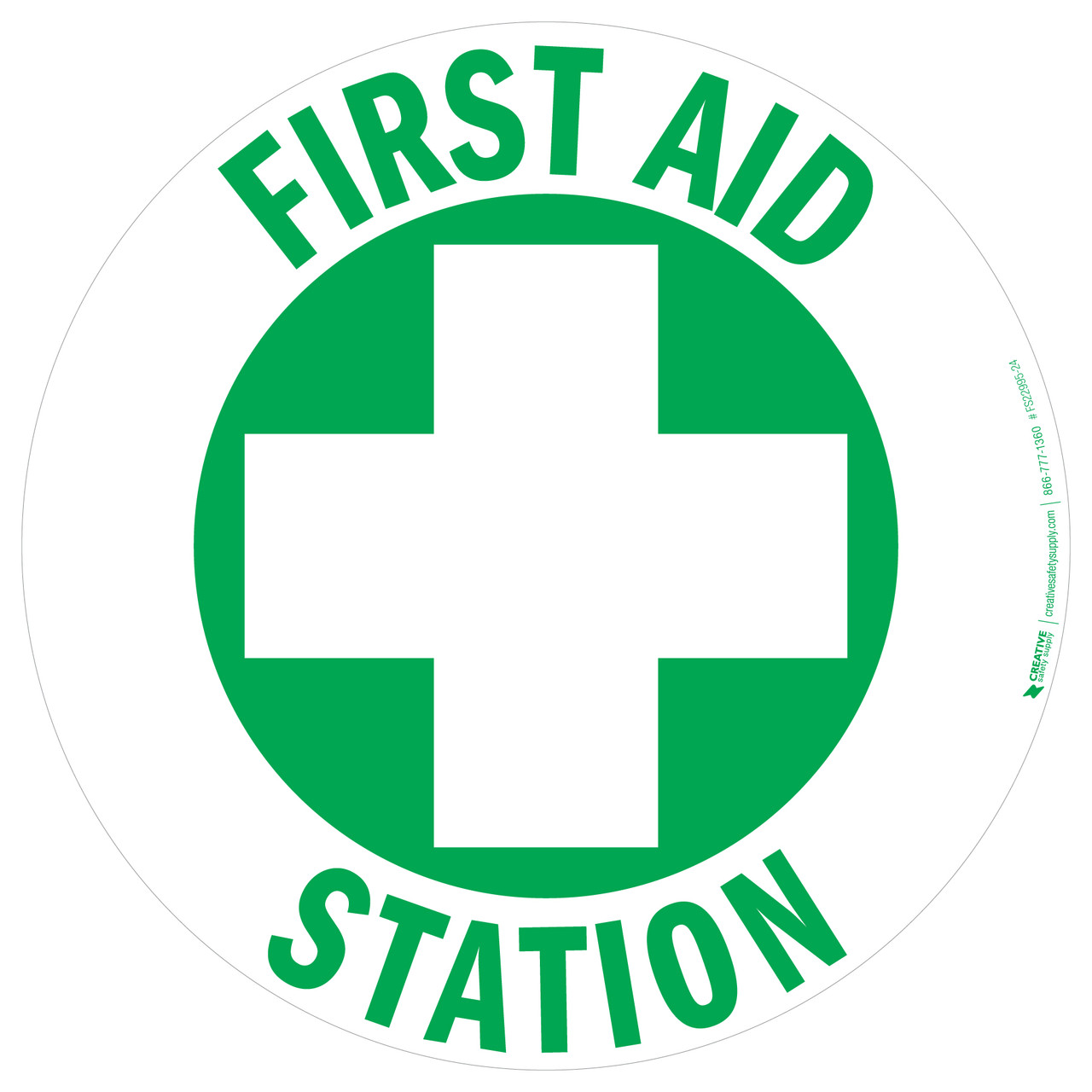 First Aid Station with Icon Green Circular - Floor Sign