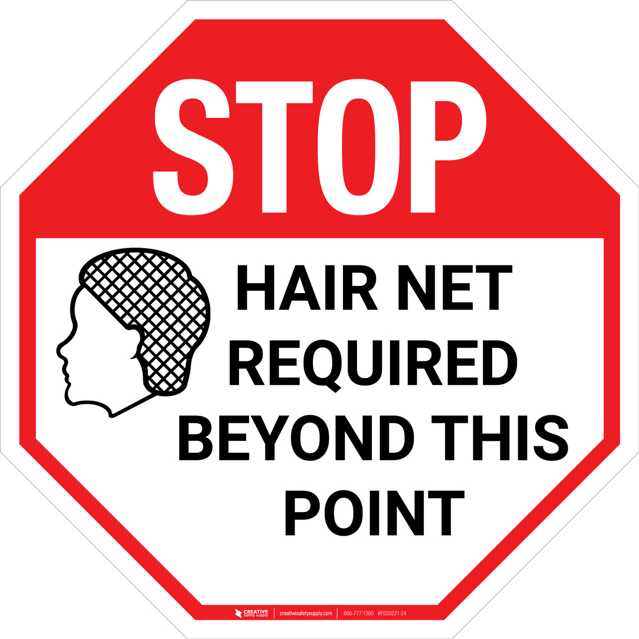STOP: Hair Net Required Beyond This Point with Icon Stop Sign - Floor Sign