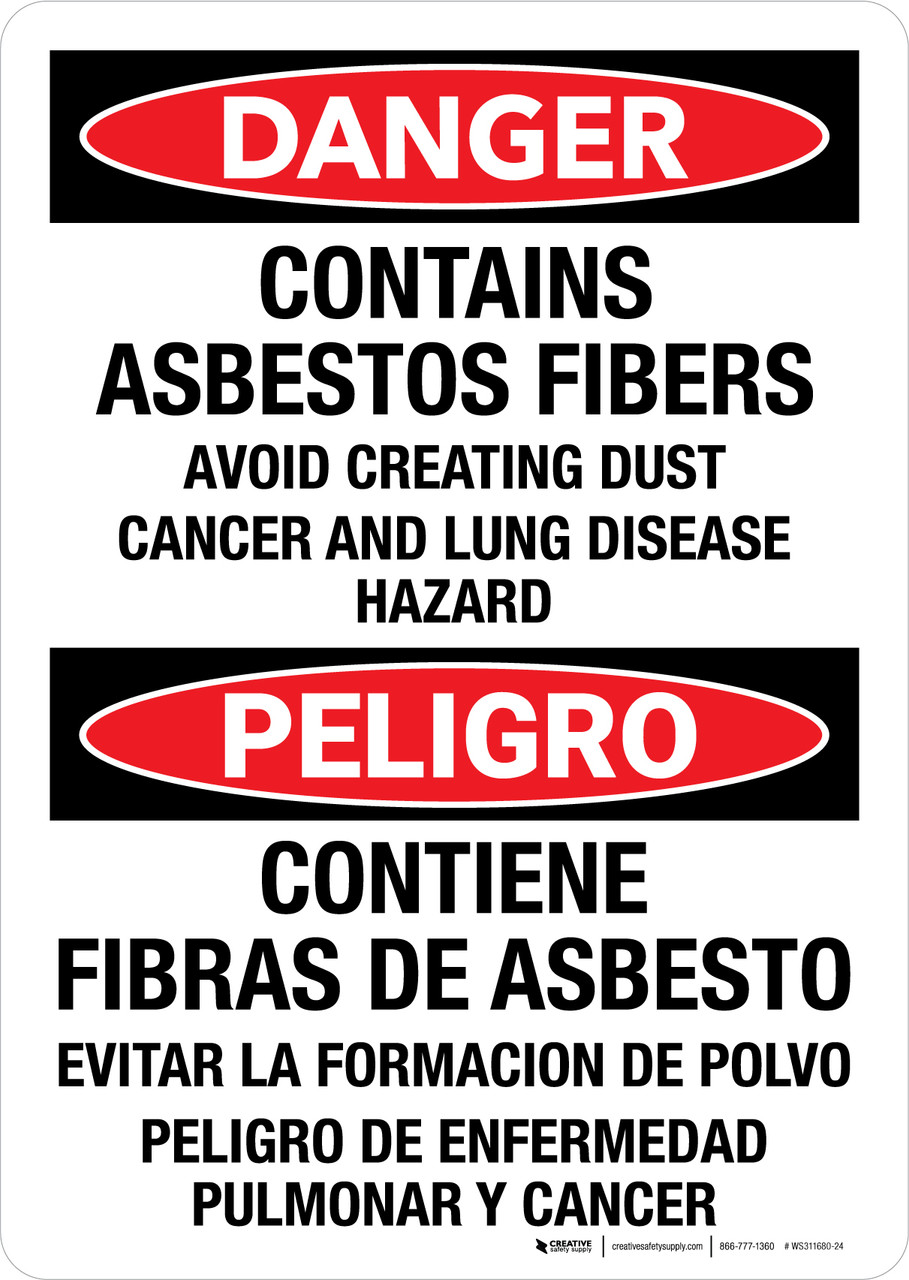 Danger: Contains Asbestos Fibers Avoid Creating Dust Bilingual Portrait ...