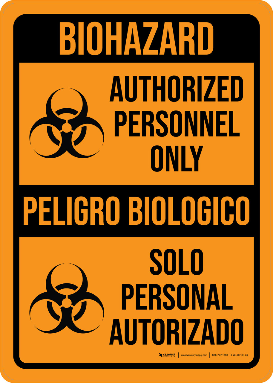 Biohazard: Authorized Personnel Only Bilingual Portrait - Wall Sign