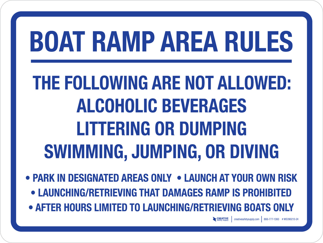 Boat Ramp Area Rules Landscape - Wall Sign