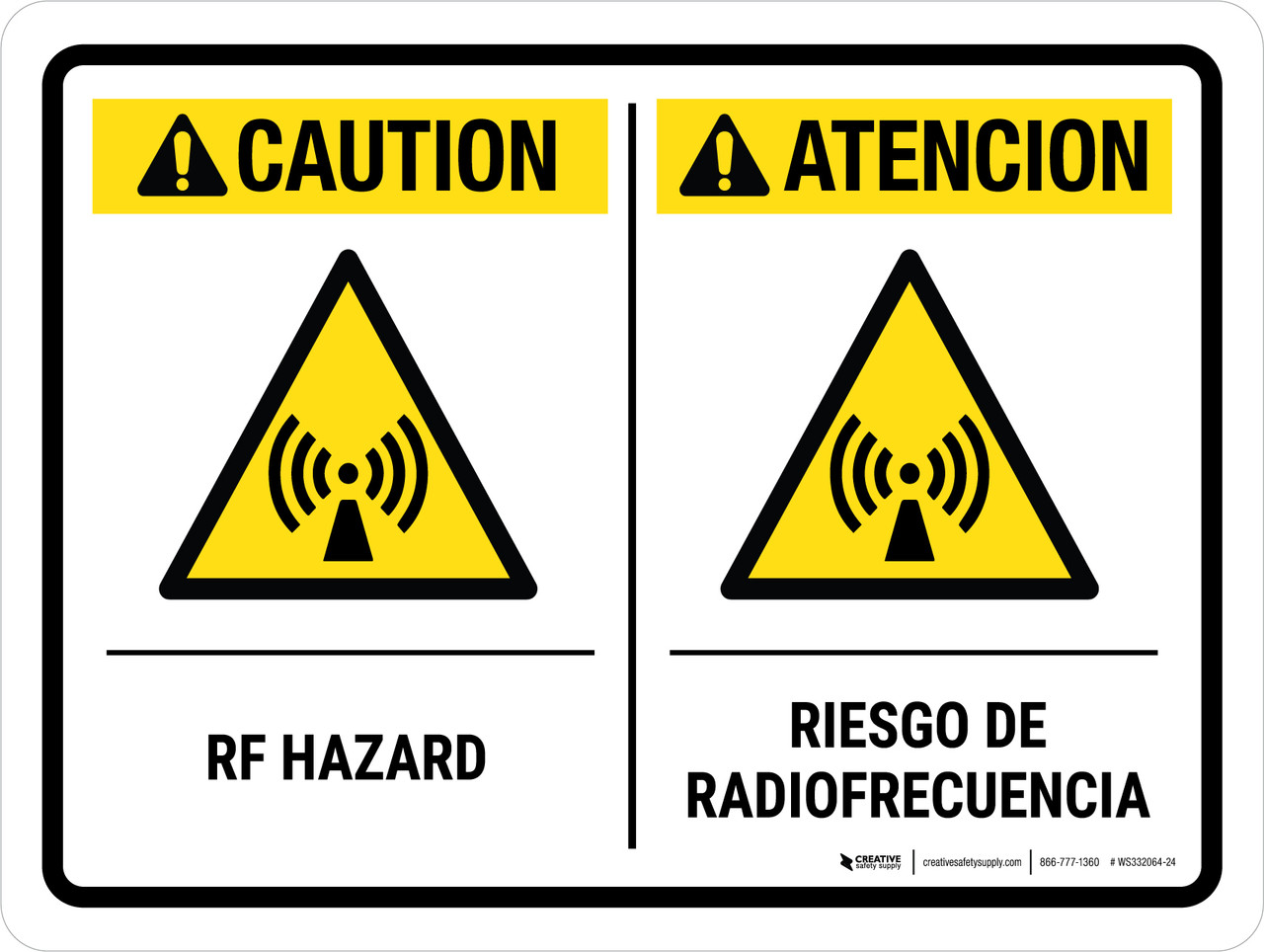 Caution: RF Hazard Bilingual Landscape - Wall Sign