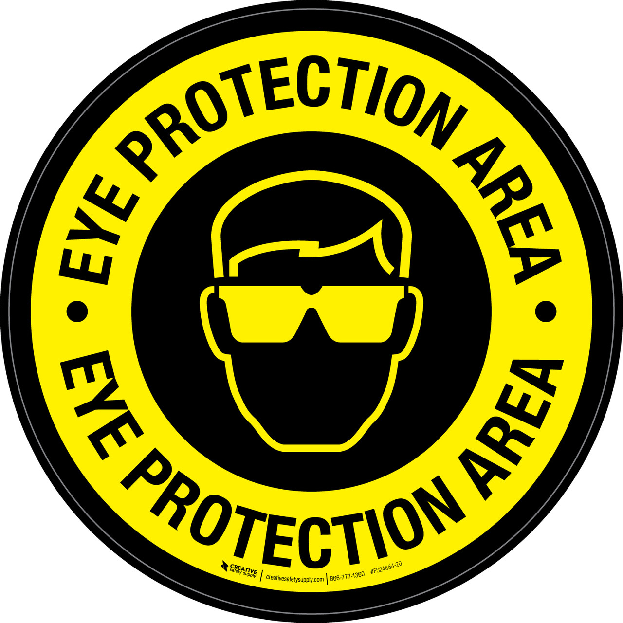 Eye Protection Area Yellow with Icon Circular - Floor Sign