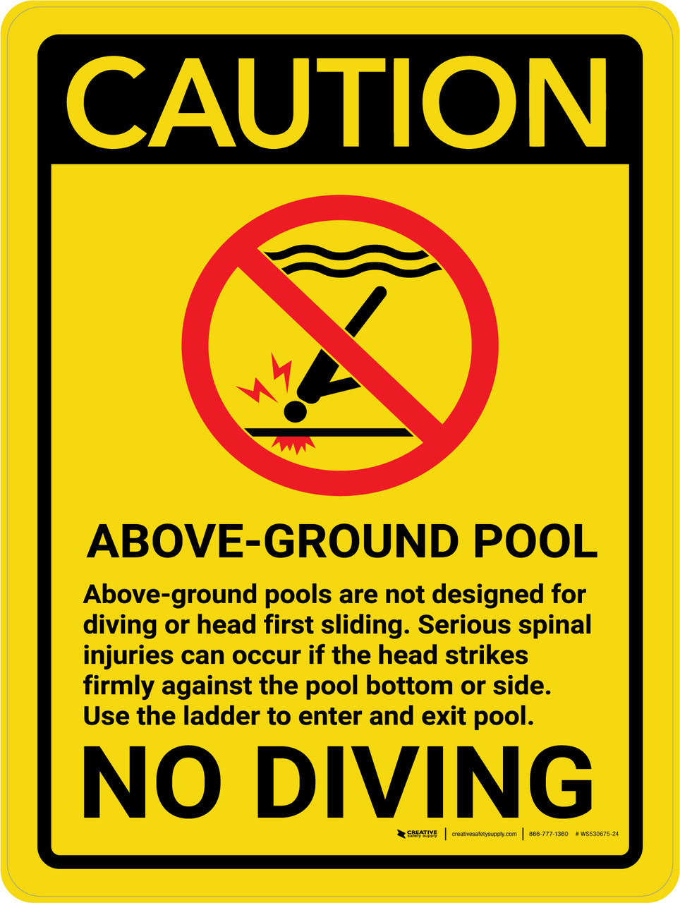 Caution: Above-Ground Pool No Diving with Icon Portrait - Wall Sign