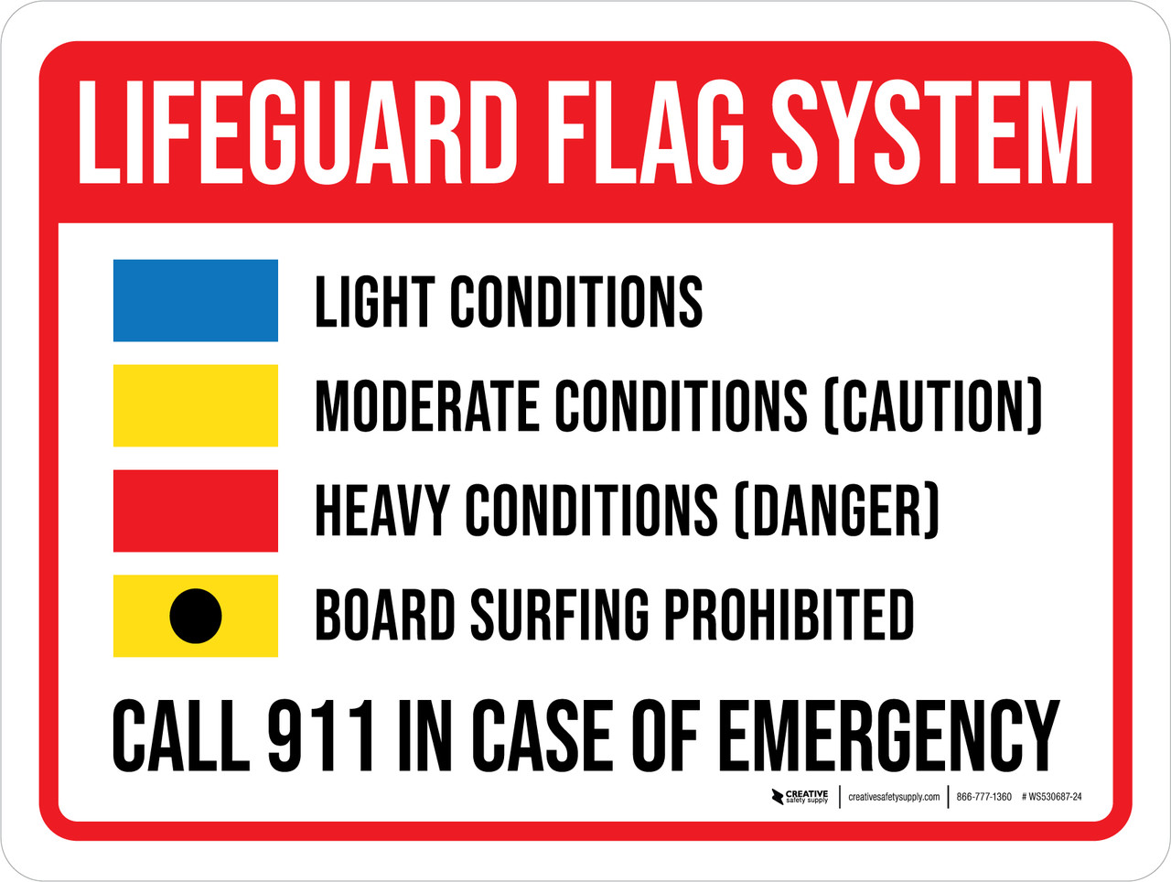 Lifeguard Flag System - Call 911 in Case of Emergency Landscape - Wall Sign