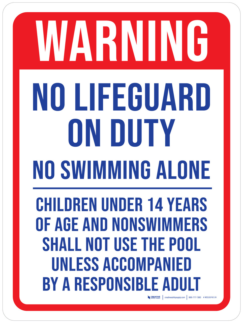 Warning: No Lifeguard On Duty - No Swimming Alone, Children Under 14 Years Of Age Portrait ...