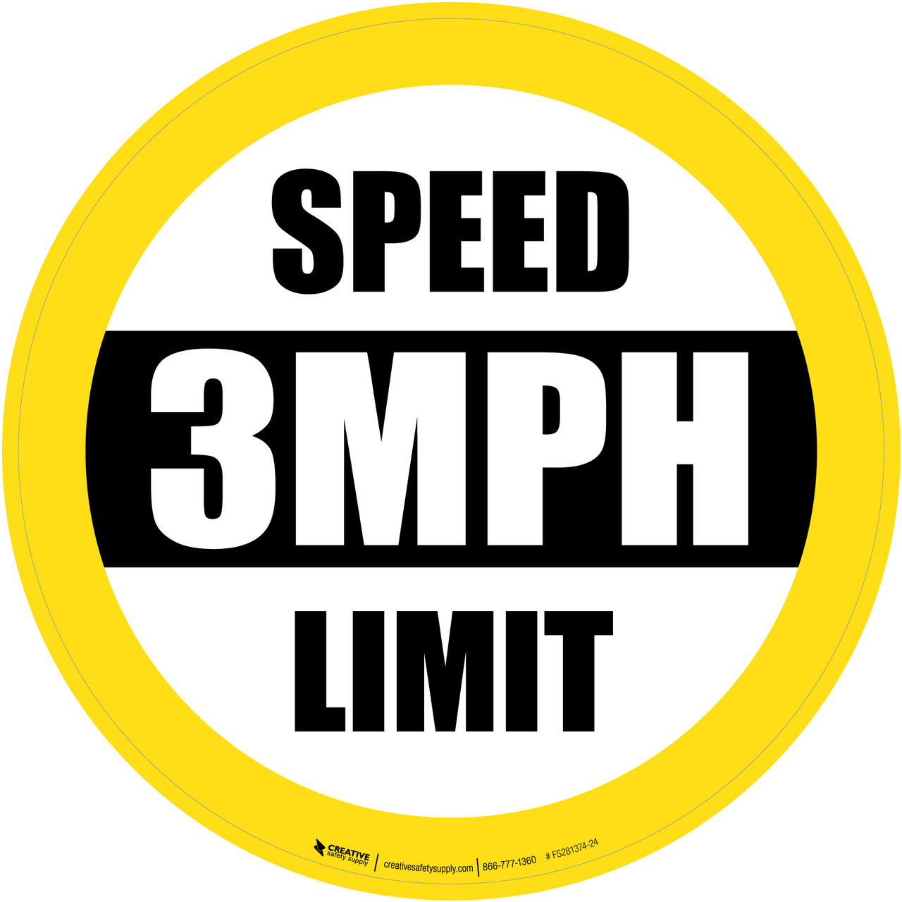 Speed Limit 3 mph Yellow Circular - Floor Sign