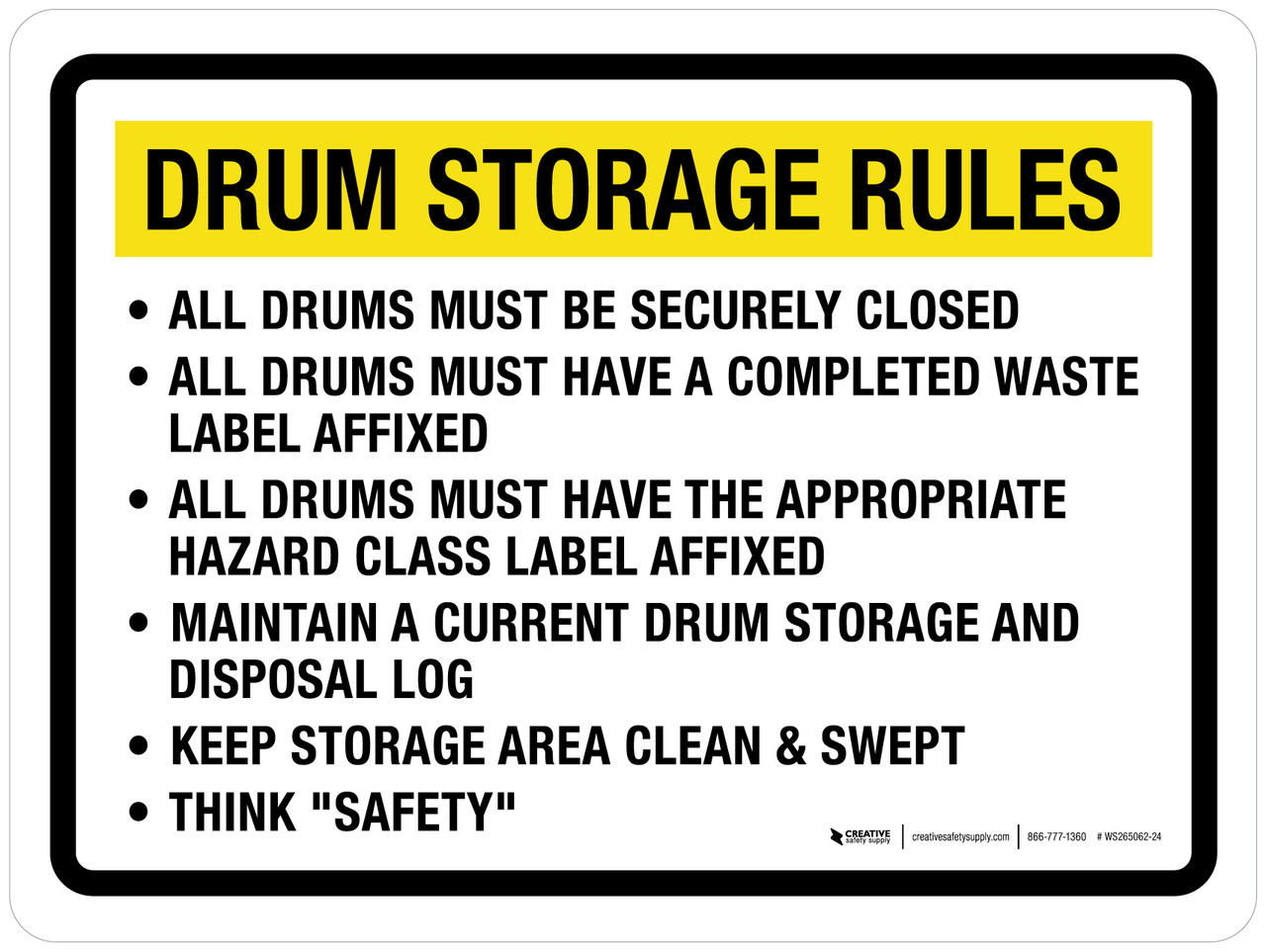 Drum Storage Rules Landscape - Wall Sign