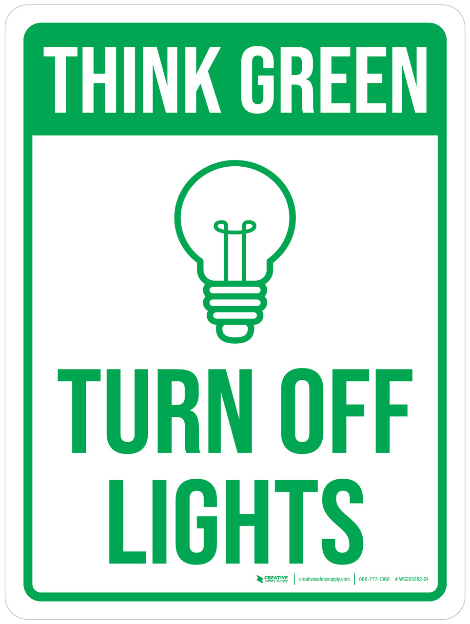 Think Green: Turn Off Lights with Icon Portrait - Wall Sign