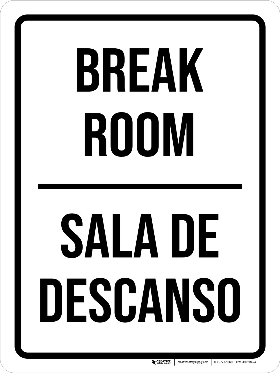 Break Room Bilingual Spanish White Portrait - Wall Sign