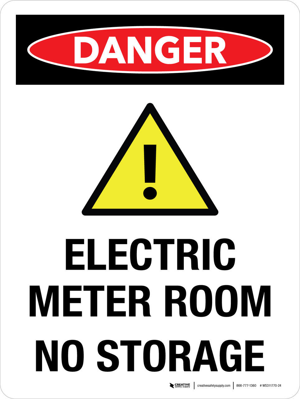 Danger: Electric Meter Room No Storage Portrait - Wall Sign | Creative ...