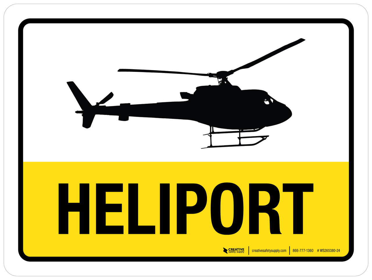 Heliport White/Yellow Landscape - Wall Sign