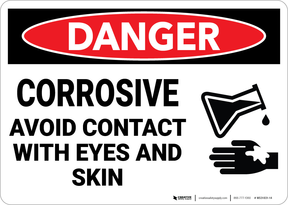 Danger: Corrosive Avoid Contact Wth Eyes And Skin Sign With Icon - Wall ...