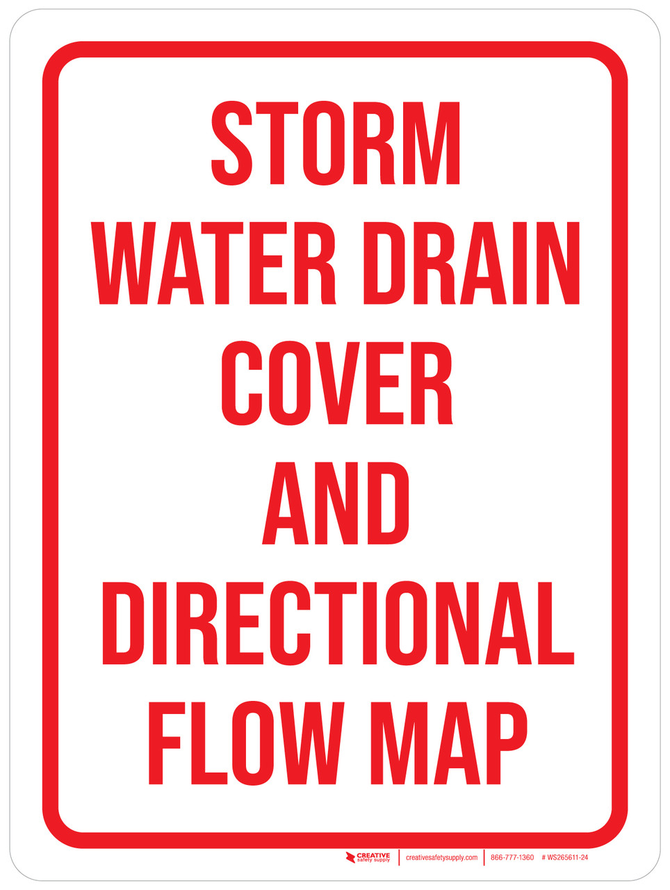 Storm Water Drain Cover And Directional Flow Map Portrait - Wall Sign