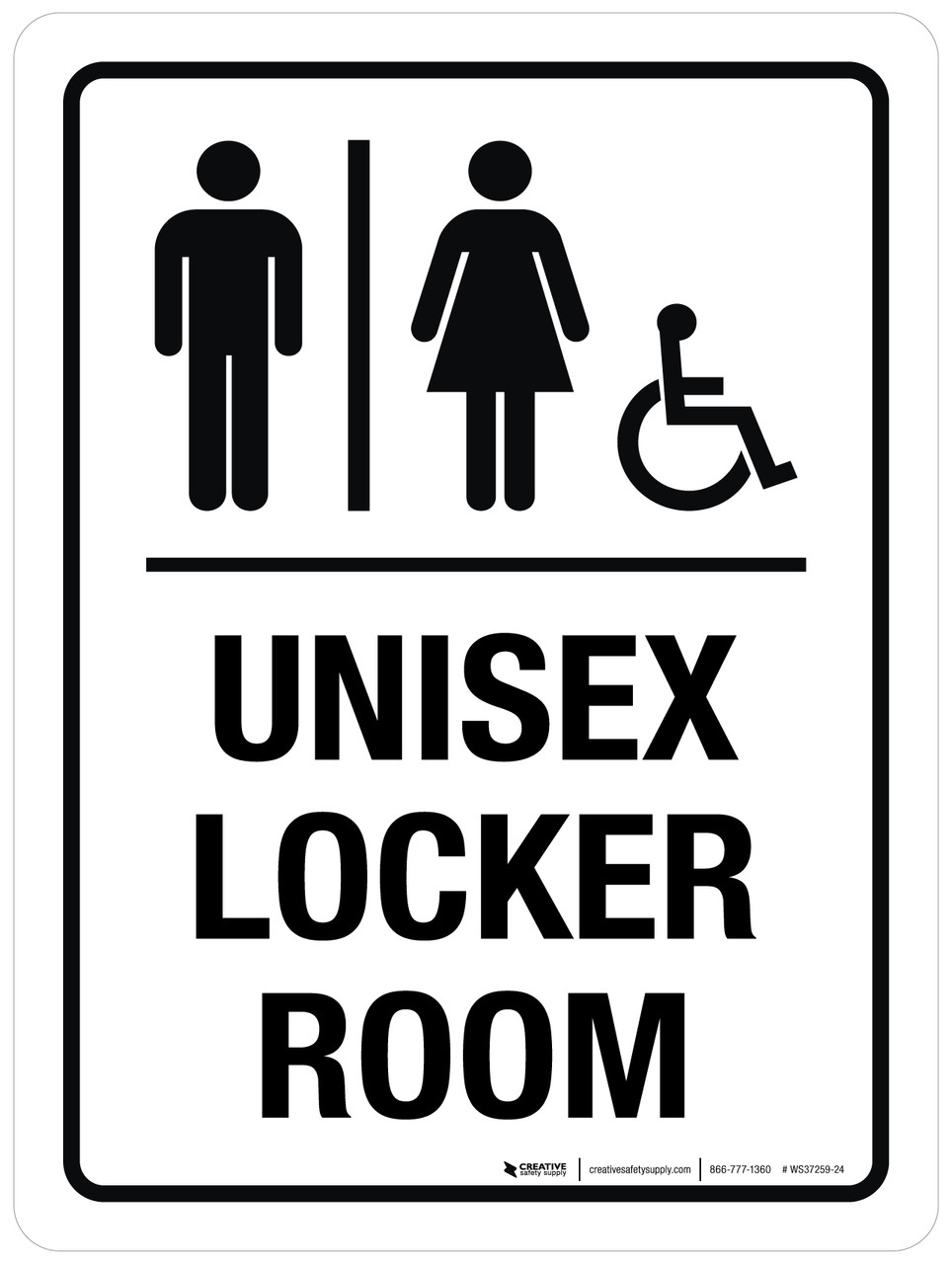 Unisex Locker Room (Gender/Wheelchair Icon) Portrait - Wall Sign