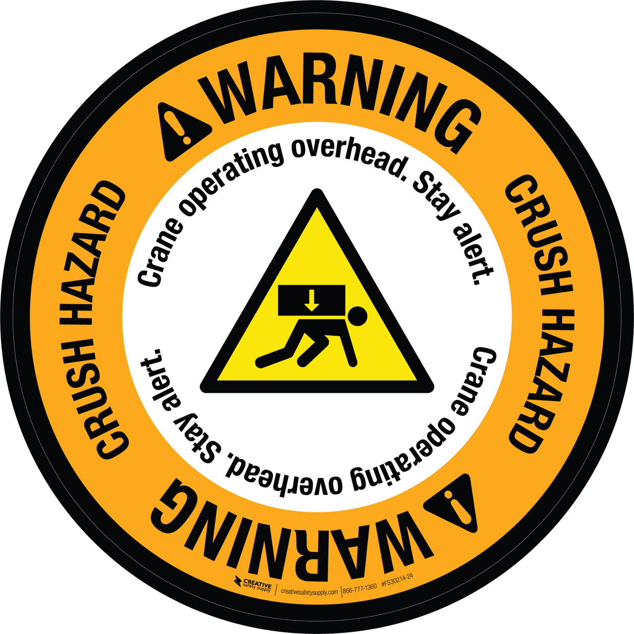 Warning: Crush Hazard Crane Operating Overhead Stay Alert with Hazard ...