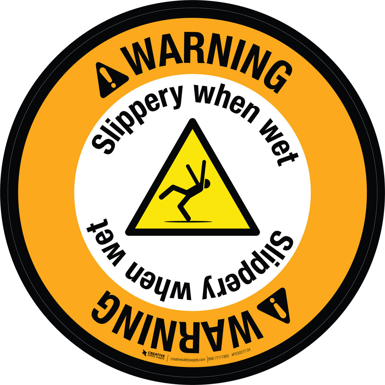 Warning: Slippery When Wet with Hazard Icon Circular - Floor Sign ...