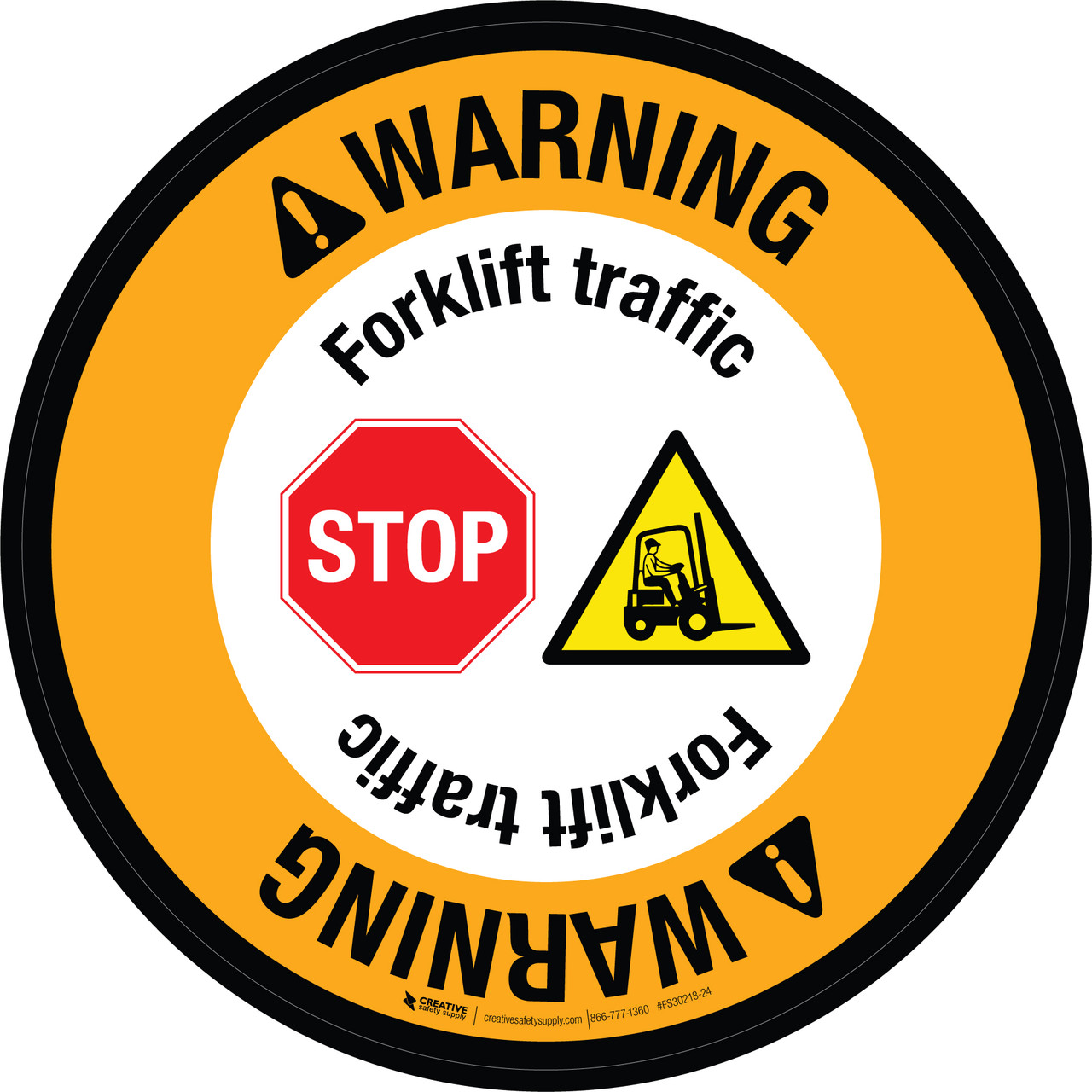 Warning: Stop Forklift Traffic with Stop and Hazard Icon Circular ...
