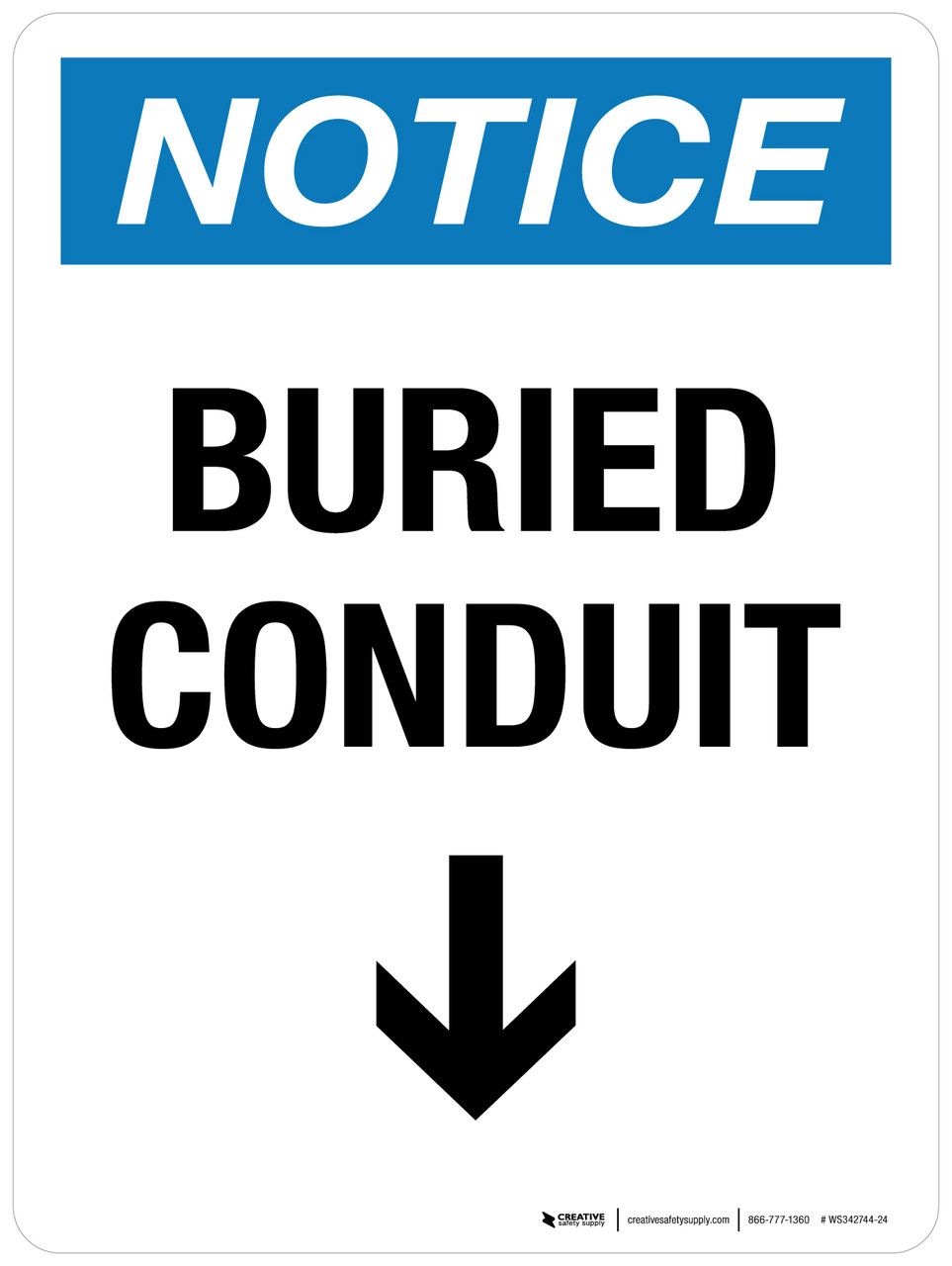 Notice: Buried Conduit (with Left Arrow) Portrait - Wall Sign