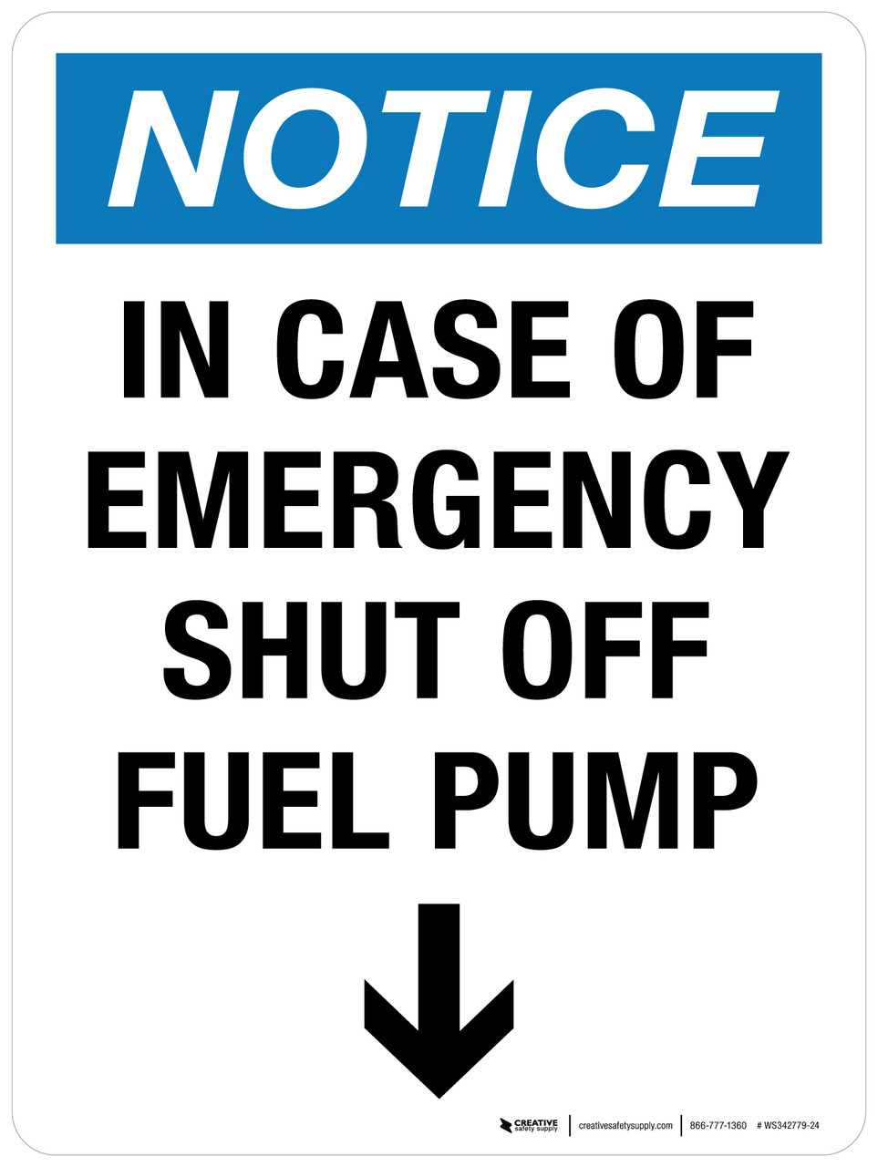 Notice: Lab Vent Hood Shut Down Switch with Down Arrow Portrait - Wall Sign