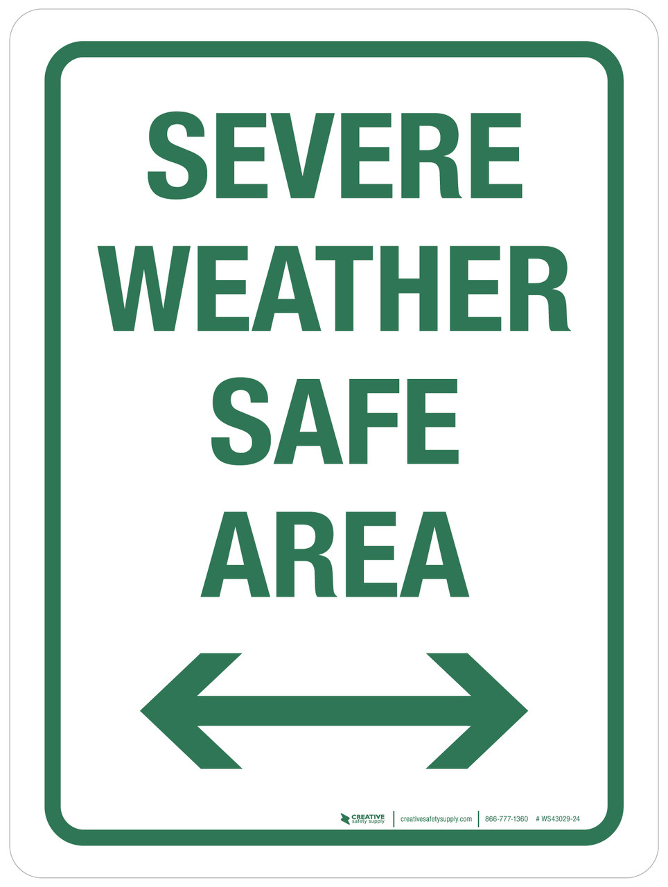 Severe Weather Safe Area with Arrows Portrait - Wall Sign