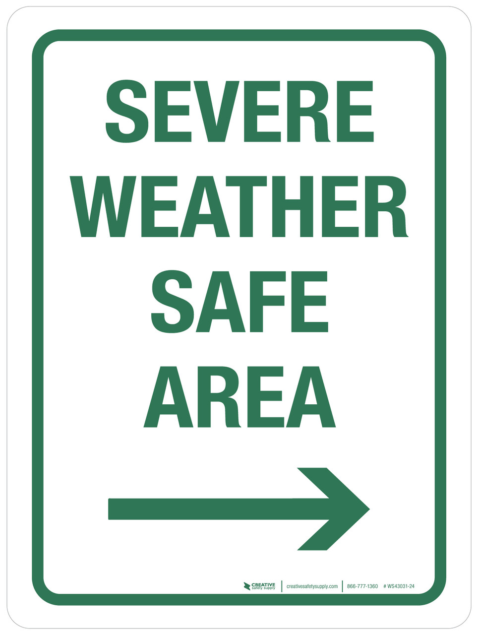 Severe Weather Safe Area with Right Arrow Portrait - Wall Sign ...