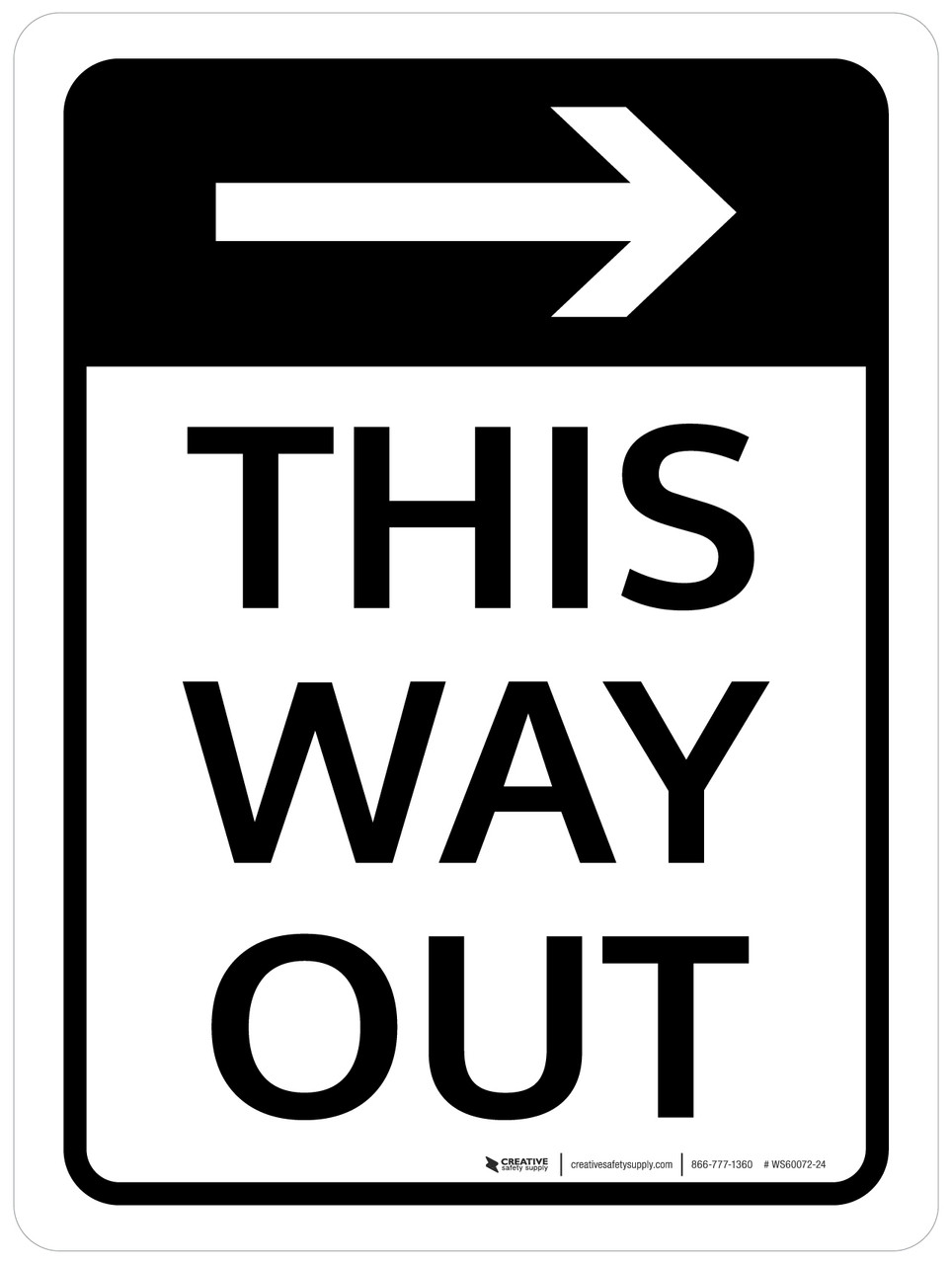 This Way Out with Right Arrow Portrait - Wall Sign