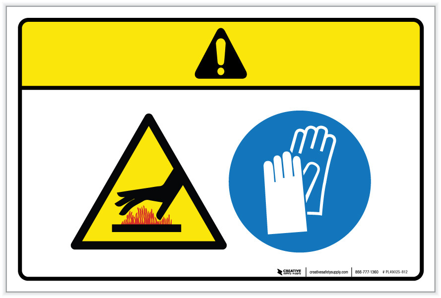Caution: Hot Surface Wear Protective Gloves (Wordless ISO/ANSI) - Label ...