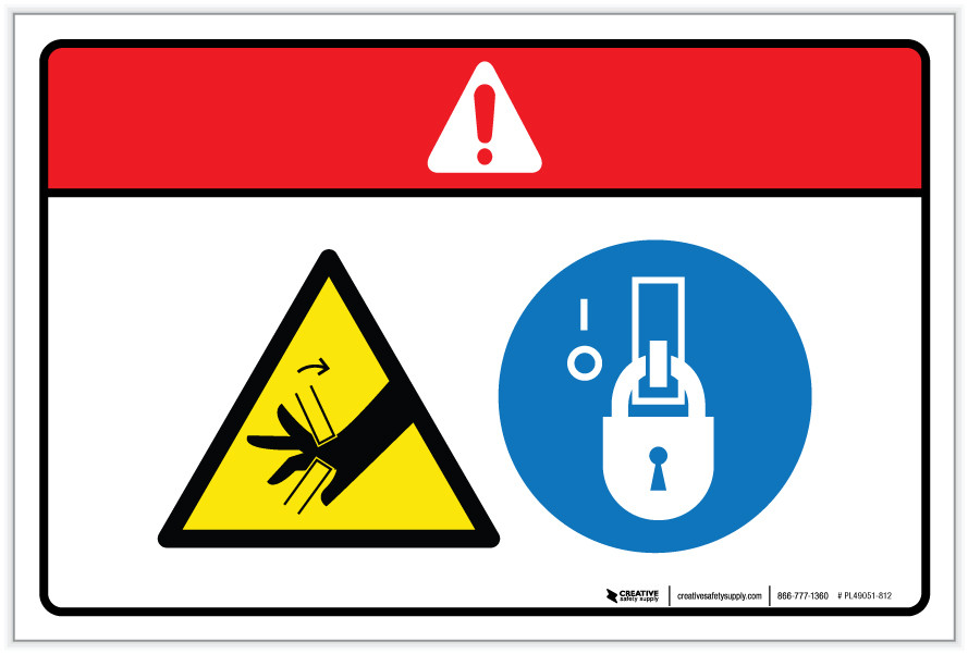 Danger: Crush Hazard Pinch Point Lockout Tagout (Wordless ISO/ANSI ...