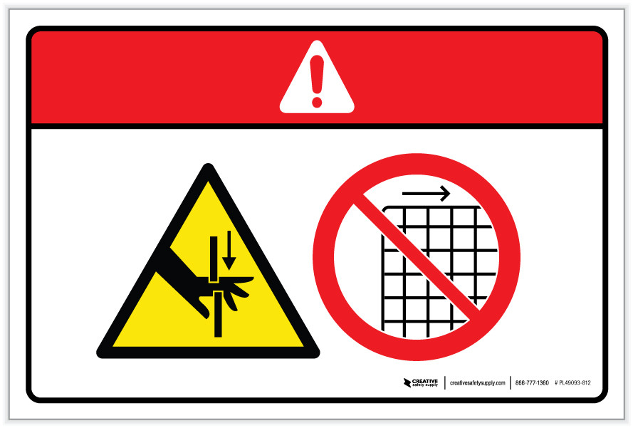 Danger: Hand Crush Moving Parts Hazard (Wordless ISO/ANSI) - Label