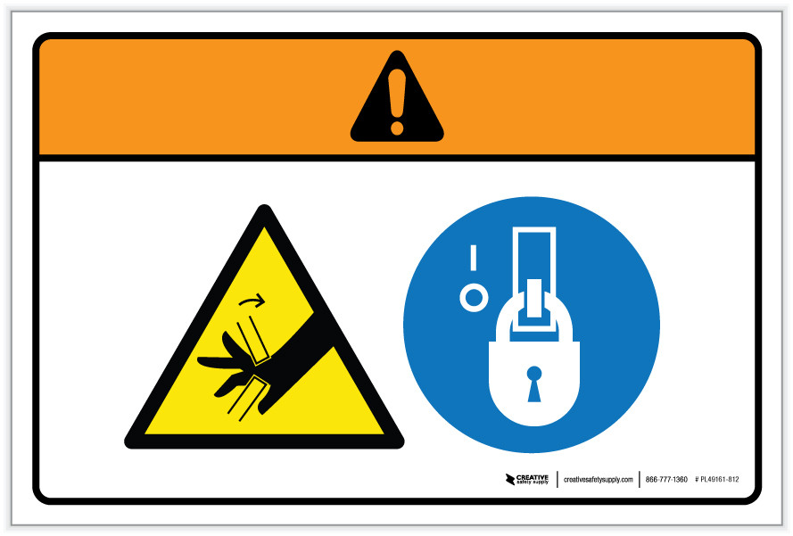 Warning: Crush Hazard Pinch Point Read Lockout Tagout (Wordless ISO ...