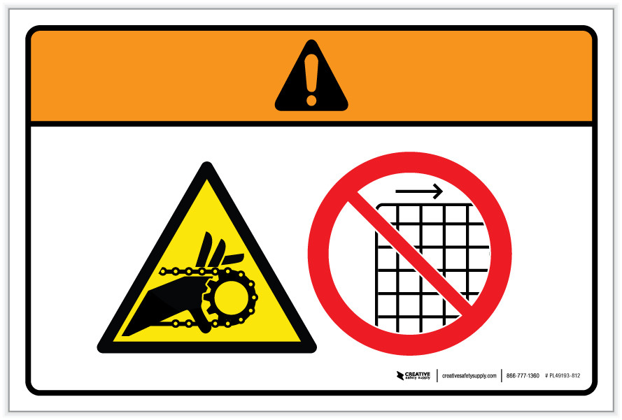 Warning: Hand Entanglement Hazard Chain Drive (Wordless ISO/ANSI) - Label
