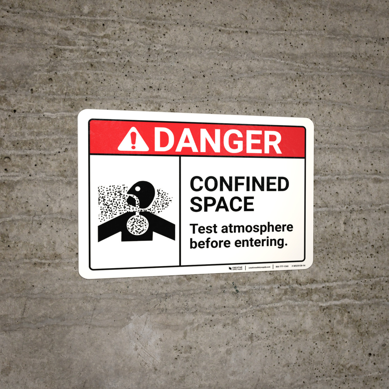 Danger: Confined Space Test Atmosphere With Icon ANSI - Wall Sign ...