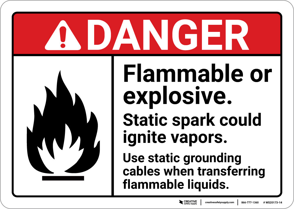 Danger: Flammable Explosive Static Spark Could Ignite Vapors ANSI ...