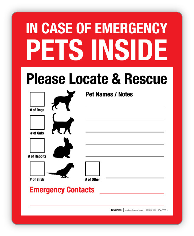In Case of Emergency Pets Inside - Please Locate and Rescue - Label