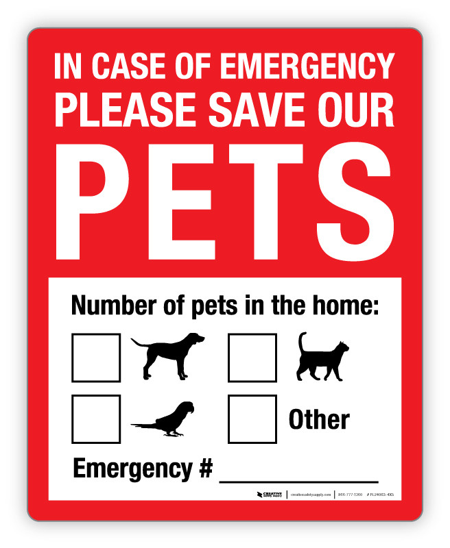 In Case of Emergency Please Save Our Pets - Number Pets in Home - Label ...
