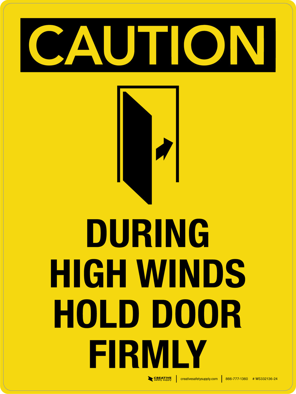 Caution: During High Winds Hold Door Firmly Portrait - Wall Sign ...