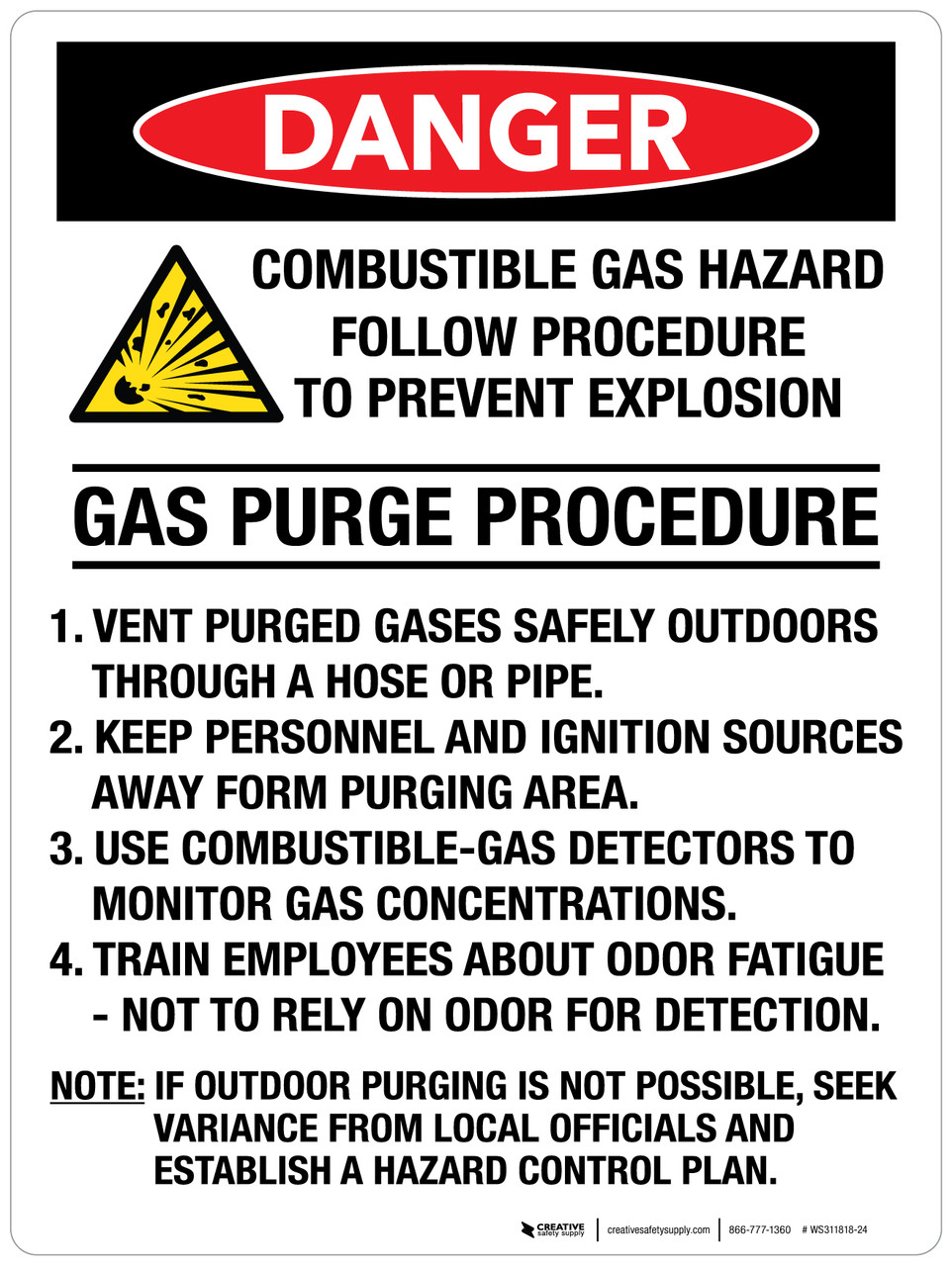 Danger: Combustible Gas Hazard Follow Procedure To Prevent Explosion ...