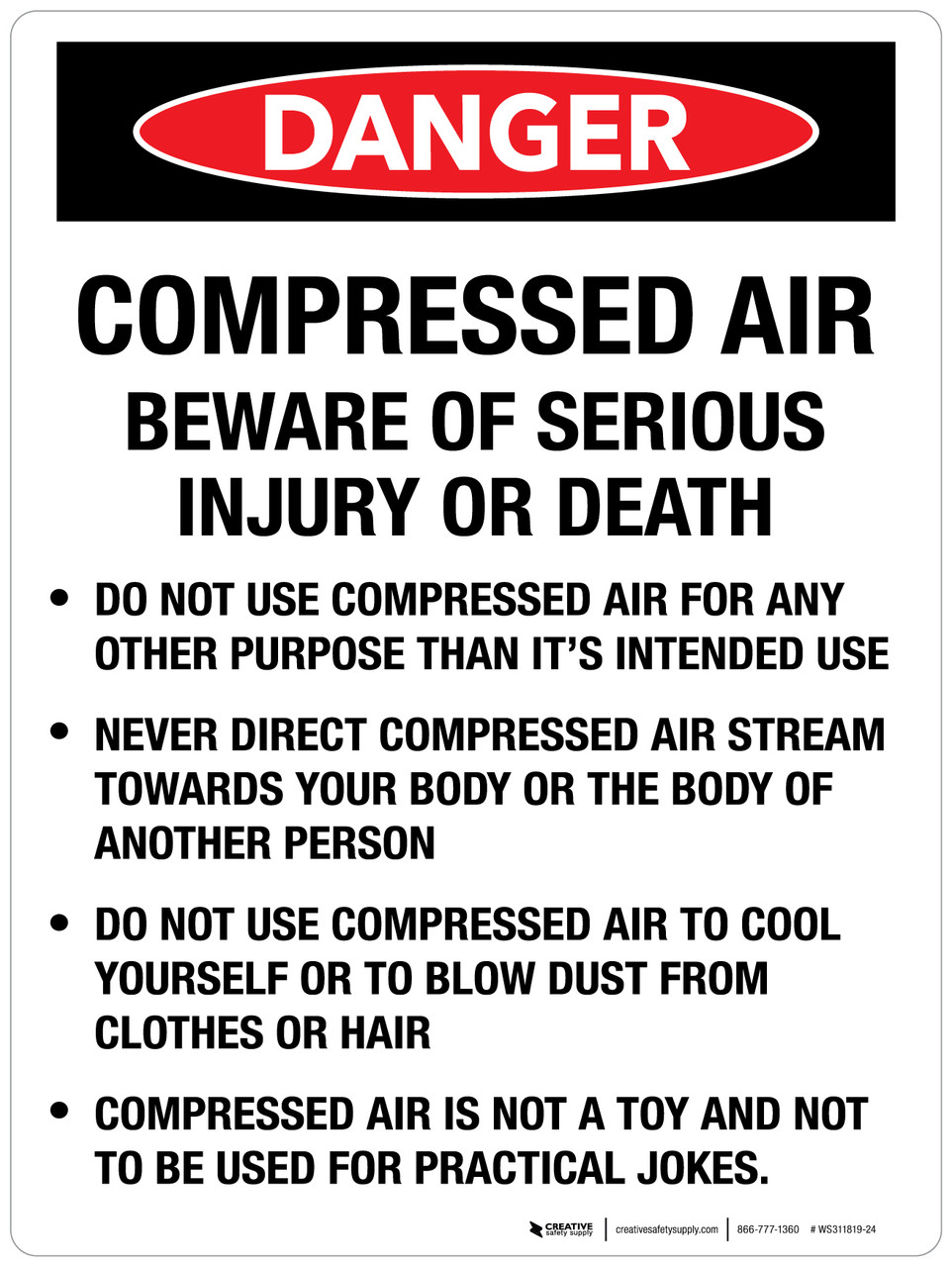 Danger: Compressed Air Beware Of Serious Injury Or Death Do Not Use ...