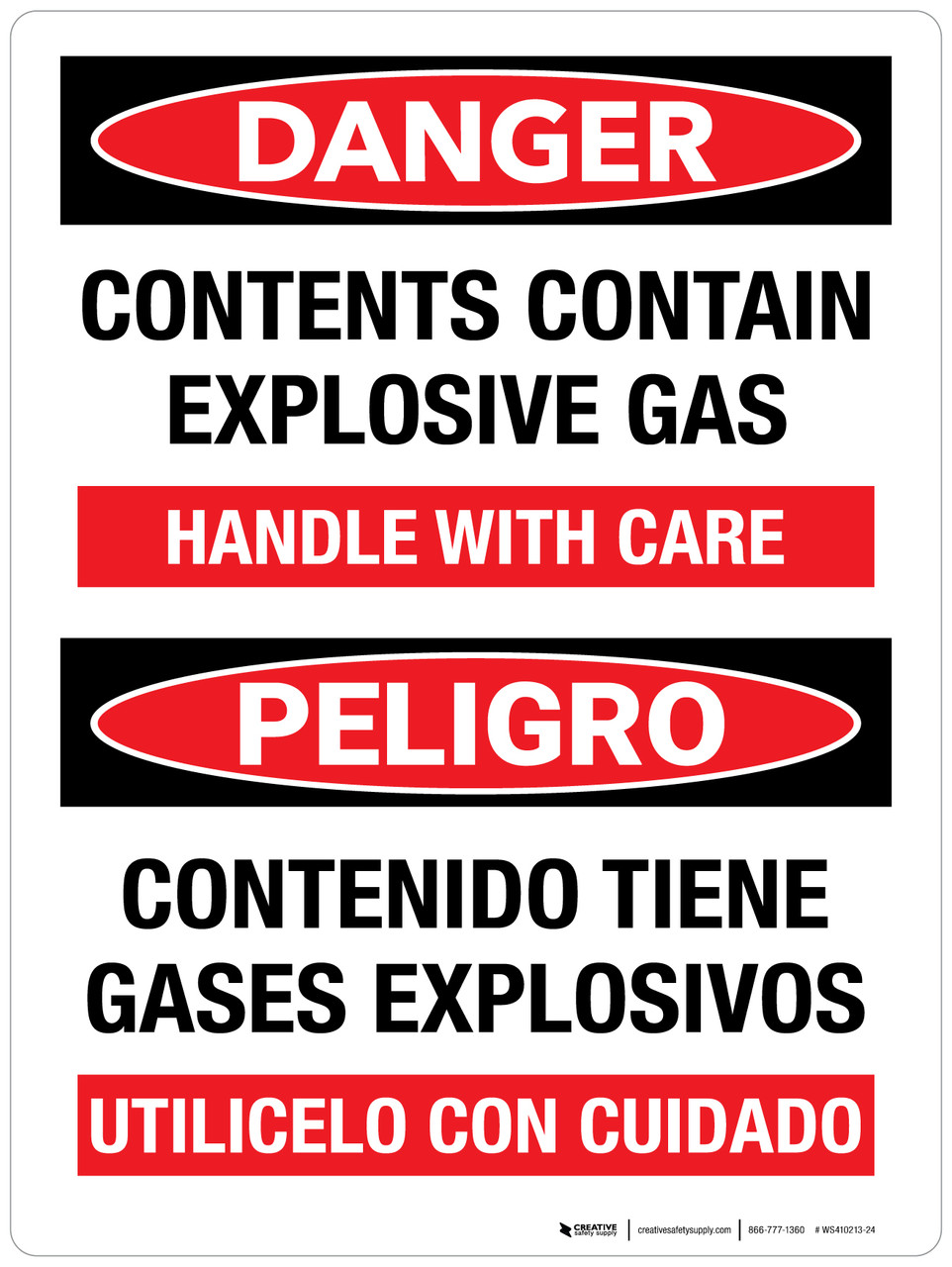 Danger: Contents Contain Explosive Gas (Handle With Care) Bilingual ...