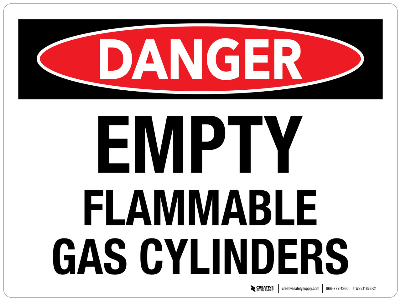 Danger: Empty Flammable Gas Cylinders Landscape - Wall Sign | Creative ...