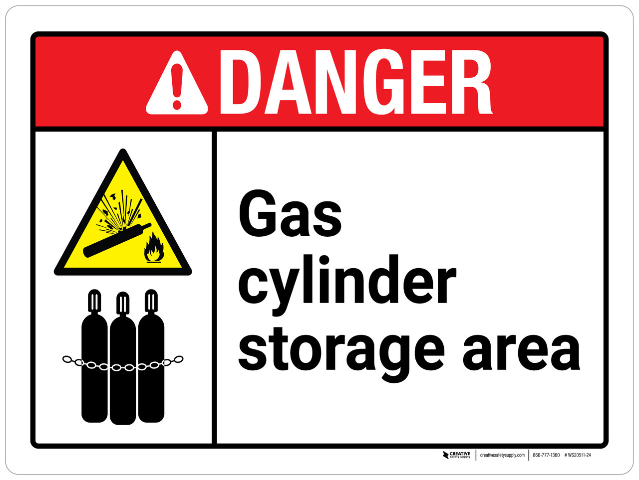 Danger: Gas Cylinder Storage Area ANSI Landscape - Wall Sign
