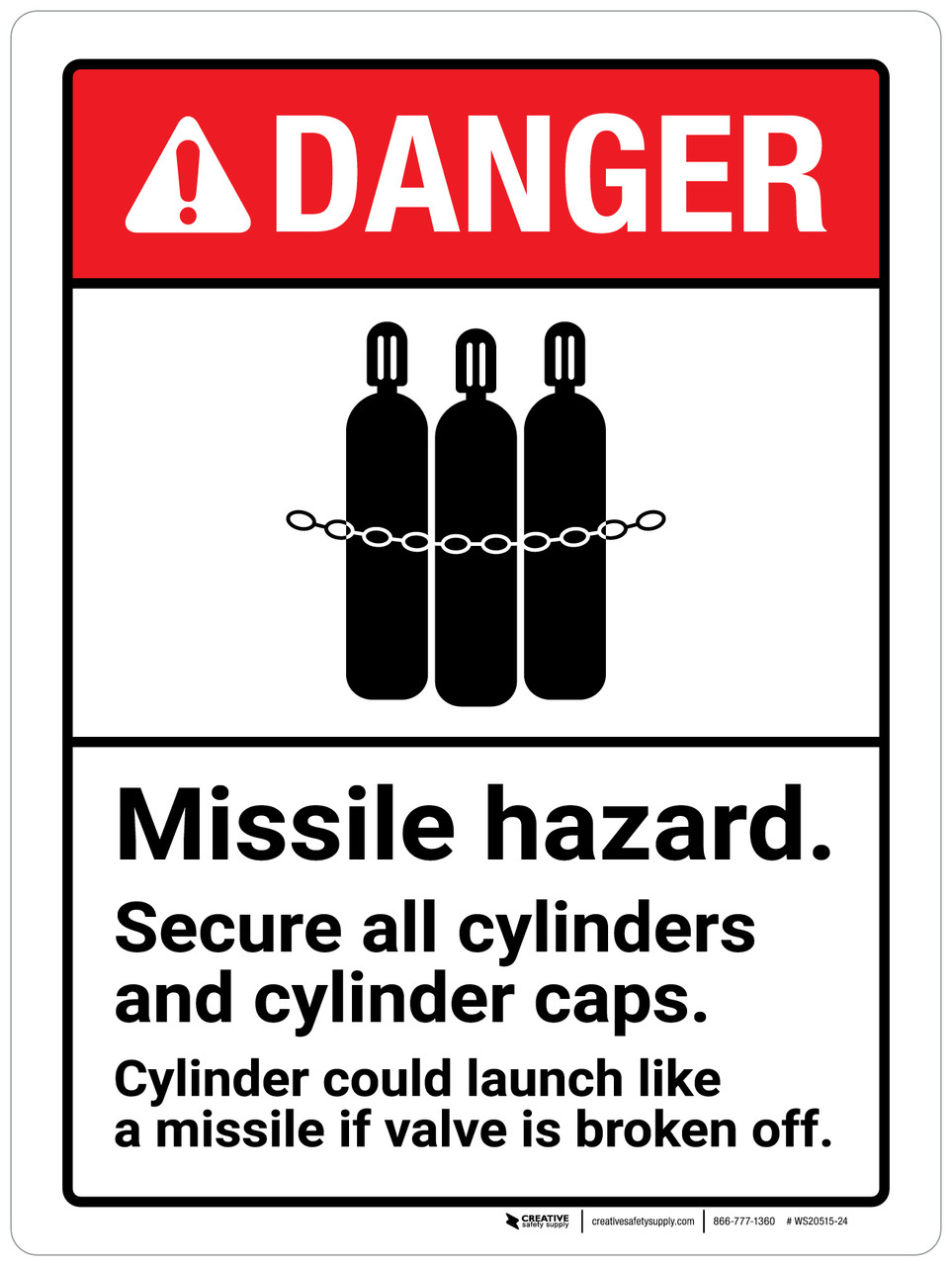 Danger: Missile Hazard Secure All Cylinders And Cylinder Caps ANSI ...