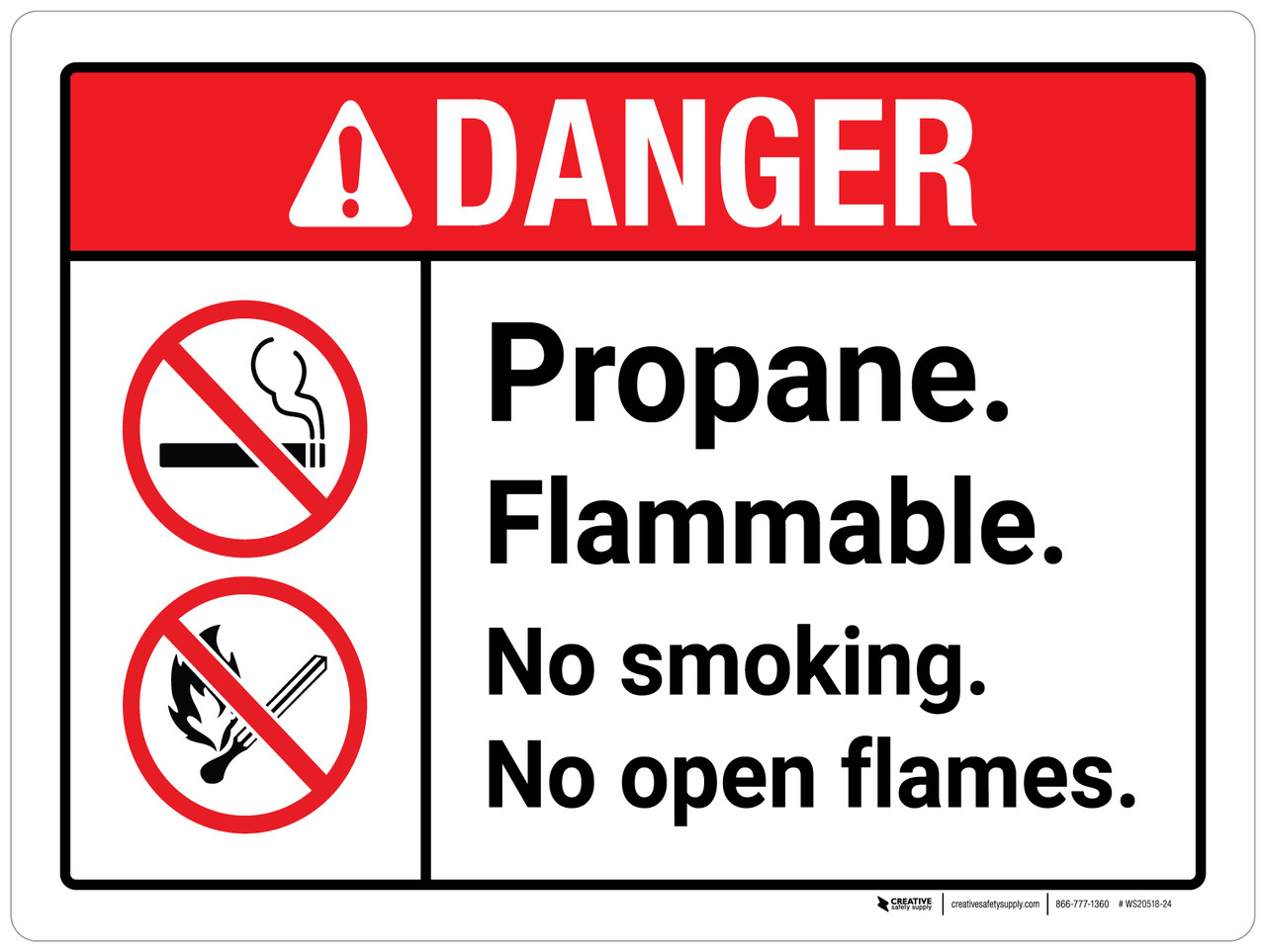 Danger: Propane Flammable No Smoking No Open Flames ANSI Landscape ...
