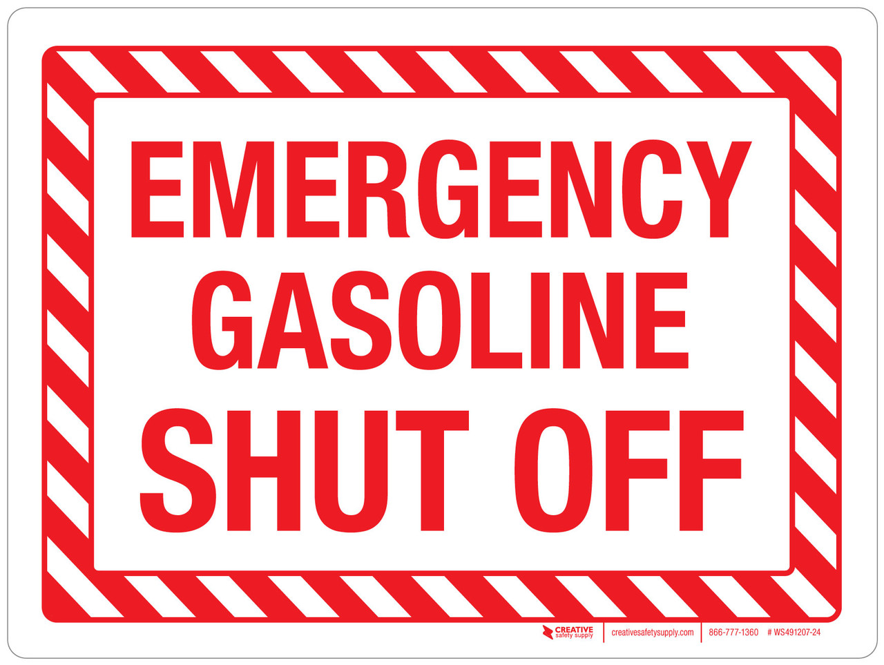 Emergency Gasoline Shut Off Landscape - Wall Sign | Creative Safety Supply