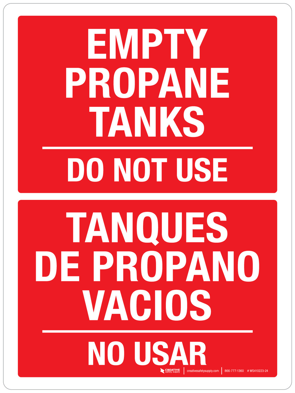 Empty Propane Tanks Do Not Use Bilingual Portrait - Wall Sign ...
